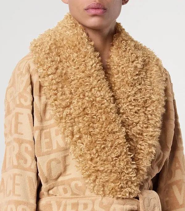 Versace Monogram Dressing Gown With Faux Fur Trim