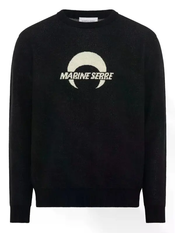 MARINE SERRE Merino Wool Sweater With Logo Detail - Black