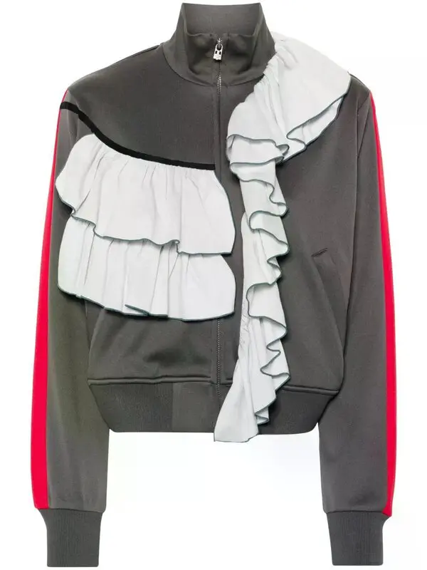Facetasm Ruffled Striped Zipped Jacket - Grey