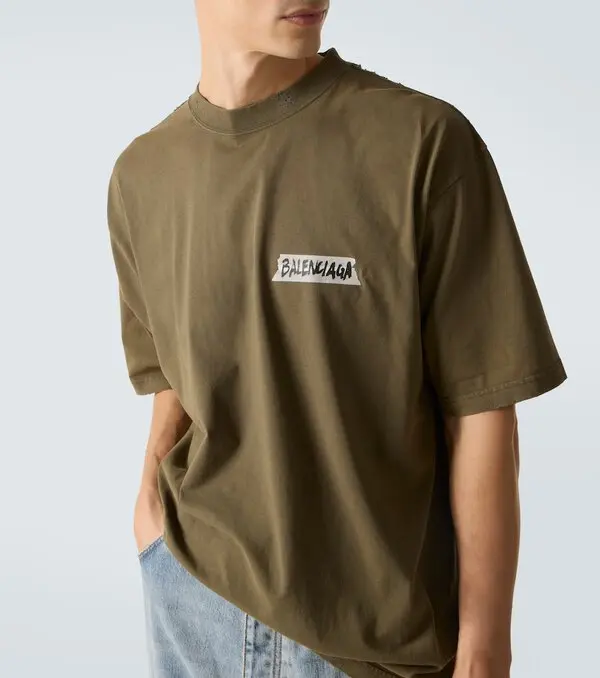 Balenciaga Logo Cotton Jersey T-shirt - Green