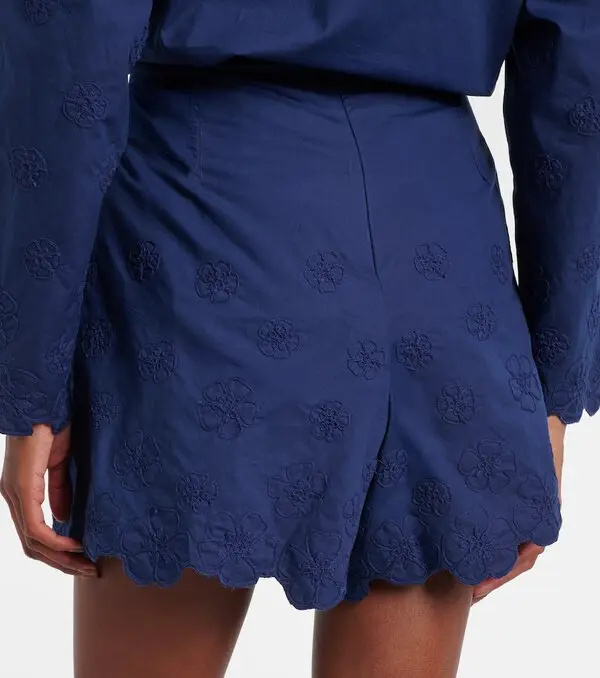 JULIET DUNN Embroidered Floral Cotton Poplin Shorts - Blue