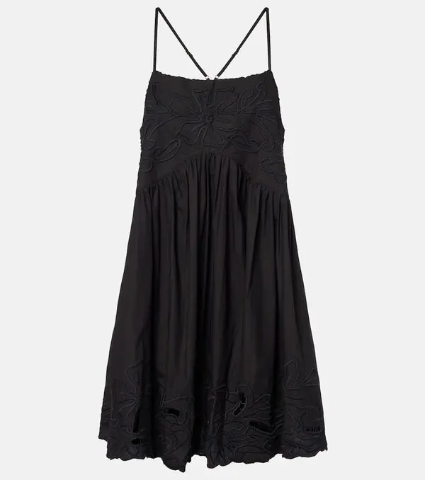 JULIET DUNN Embroidered Cotton Poplin Mini Dress - Black