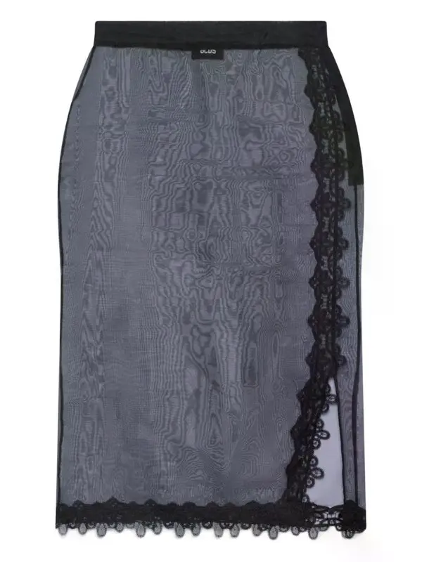 Gcds Lace Trimmed Sheer Midi Skirt