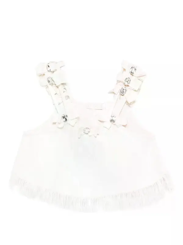 LOULOU Bow Embellished Fringe Top - Neutrals