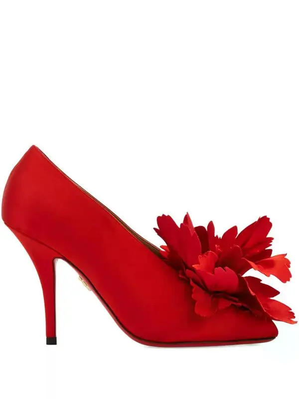 FERRAGAMO 90mm Flower-appliqué Satin Pumps