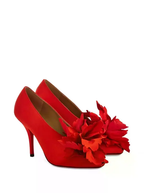 FERRAGAMO 90mm Flower-appliqué Satin Pumps