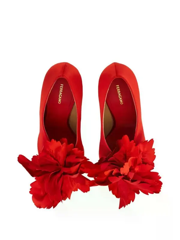 FERRAGAMO 90mm Flower-appliqué Satin Pumps