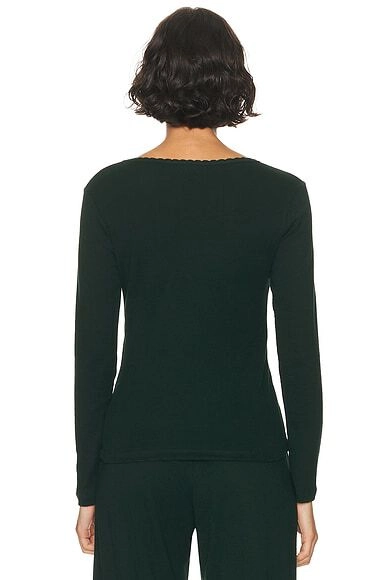 LESET Pointelle Slim Fit Long Sleeve Top - Forest