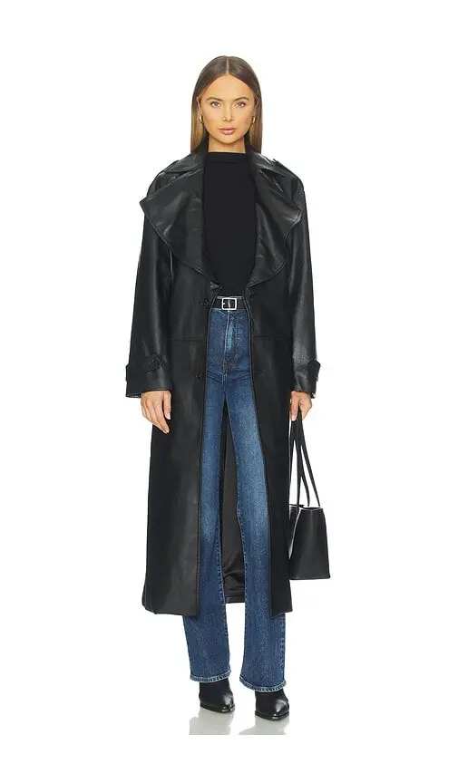 Bardot Faux Leather Trench Coat - Black