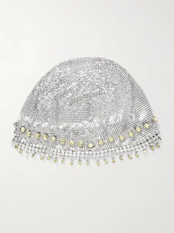 Rabanne Fringed Crystal-embellished Chainmail Hat - Silver