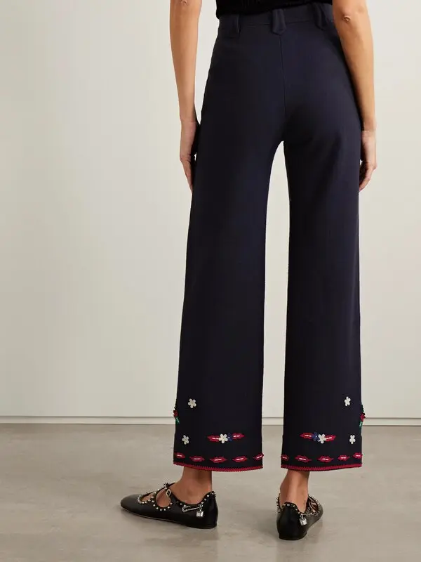 BODE Carroll Appliquéd Wool Felt Straight-leg Trousers