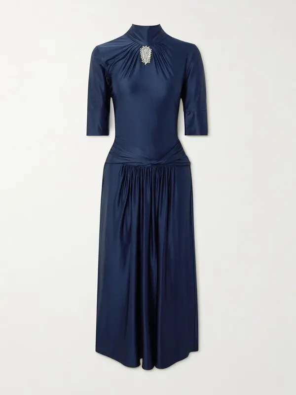 Rabanne Crystal-embellished Gathered Midi Dress - Blue