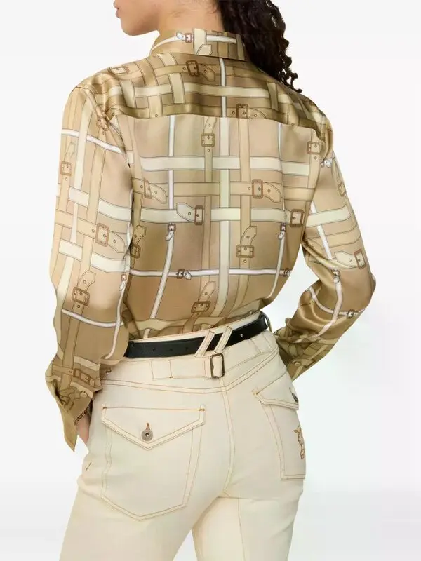 Burberry Belt Buckle Print Silk Shirt - Neutrals