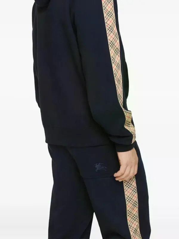 Burberry Zip Up Hooded Jacket With Check Trim - Blue