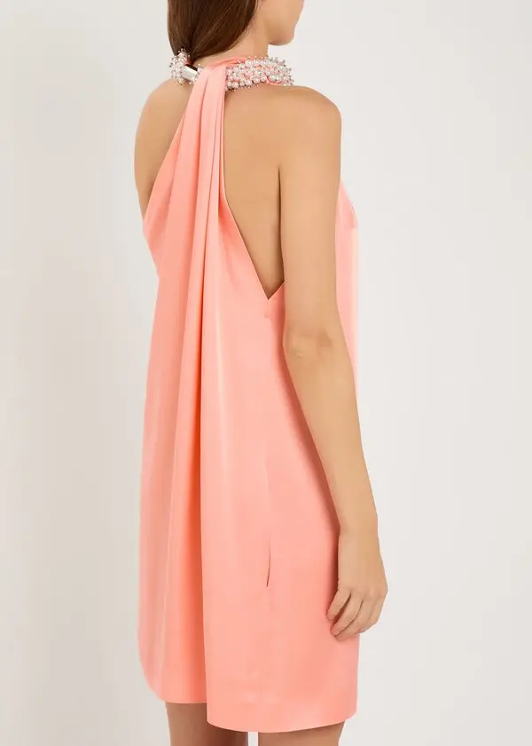 Stella McCartney Embellished Asymmetric Satin Mini Dress - Light Pink