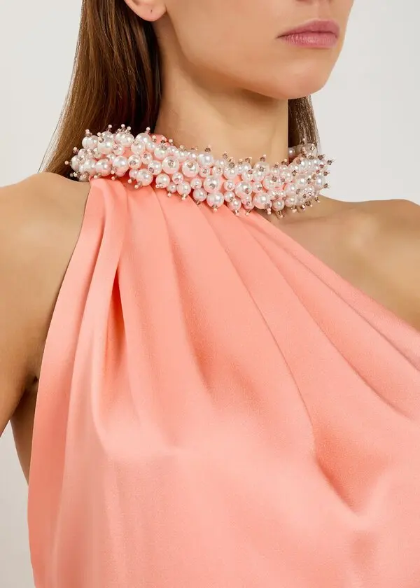 Stella McCartney Embellished Asymmetric Satin Mini Dress - Light Pink