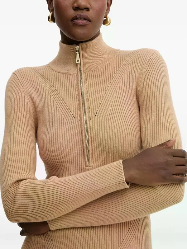 Guess Zip-neck Ribbed Mini Dress