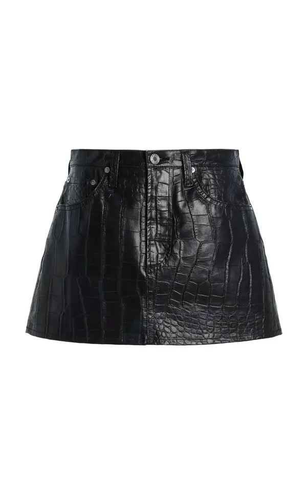AGOLDE Keira Croc-effect Faux-leather Mini Skirt - Black