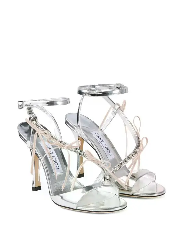 JIMMY CHOO Lula Crystal-embellished Bow Sandals - Silver