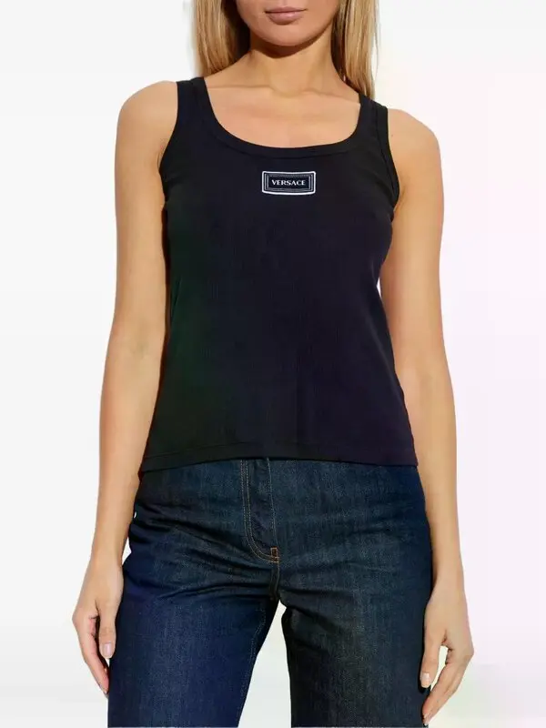 Versace Logo Patch Ribbed Knit Tank Top