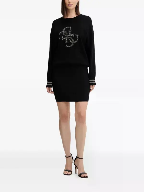 Guess Logo Appliqué Sweater With Striped Cuffs