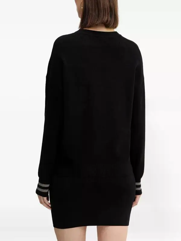 Guess Logo Appliqué Sweater With Striped Cuffs