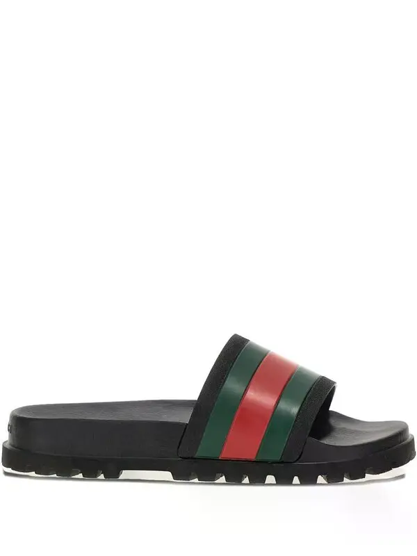 Gucci Web Stripe Slides - Black