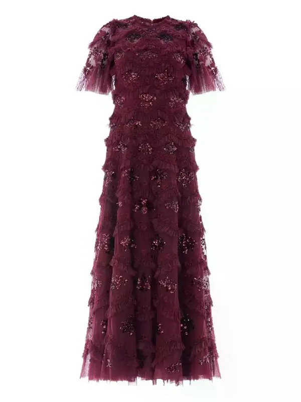 NEEDLE & THREAD Daisy Ruffled Midi Dress - Red