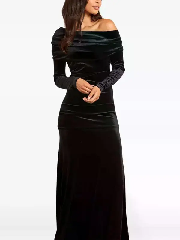 NEEDLE & THREAD Graphite Velvet One-shoulder Maxi Dress