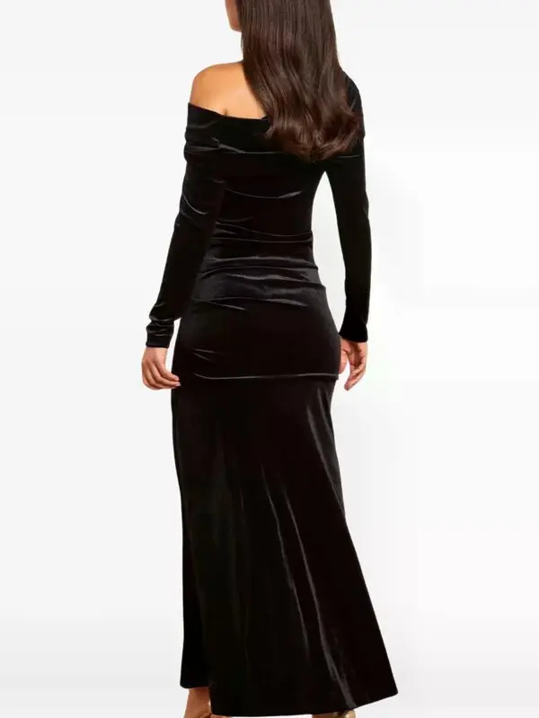 NEEDLE & THREAD Graphite Velvet One-shoulder Maxi Dress
