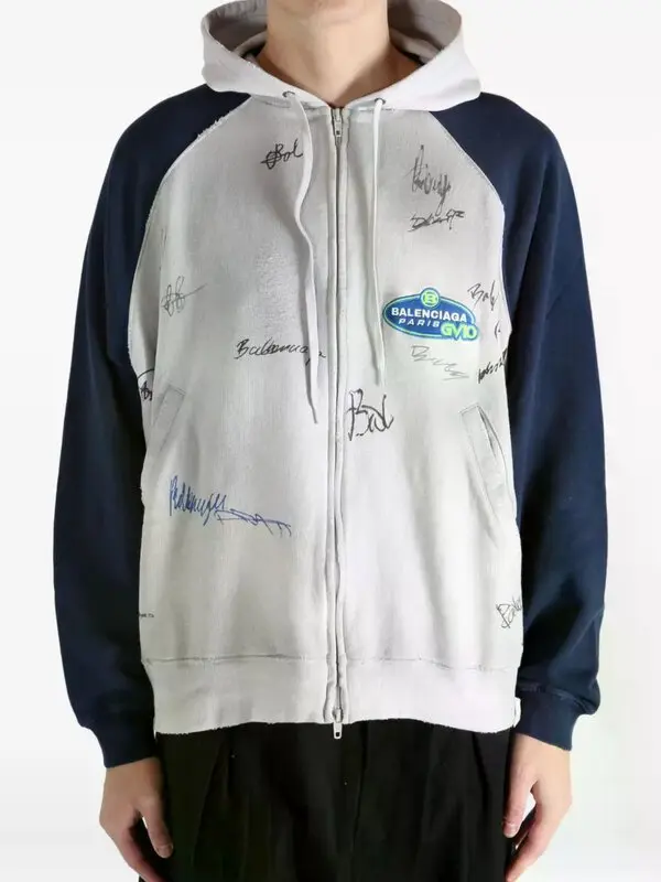 Balenciaga Banana Raglan Oversized Zip Graphic Hoodie - Neutrals