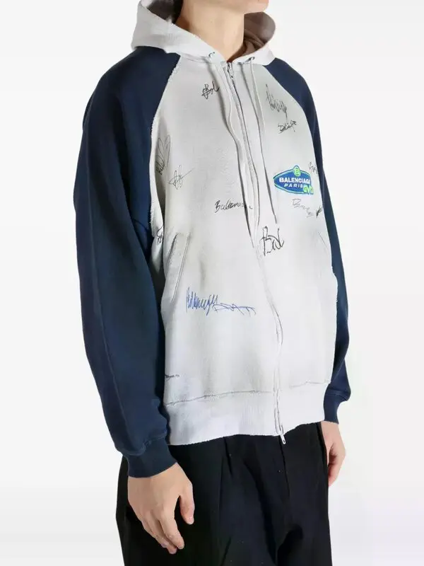 Balenciaga Banana Raglan Oversized Zip Graphic Hoodie - Neutrals