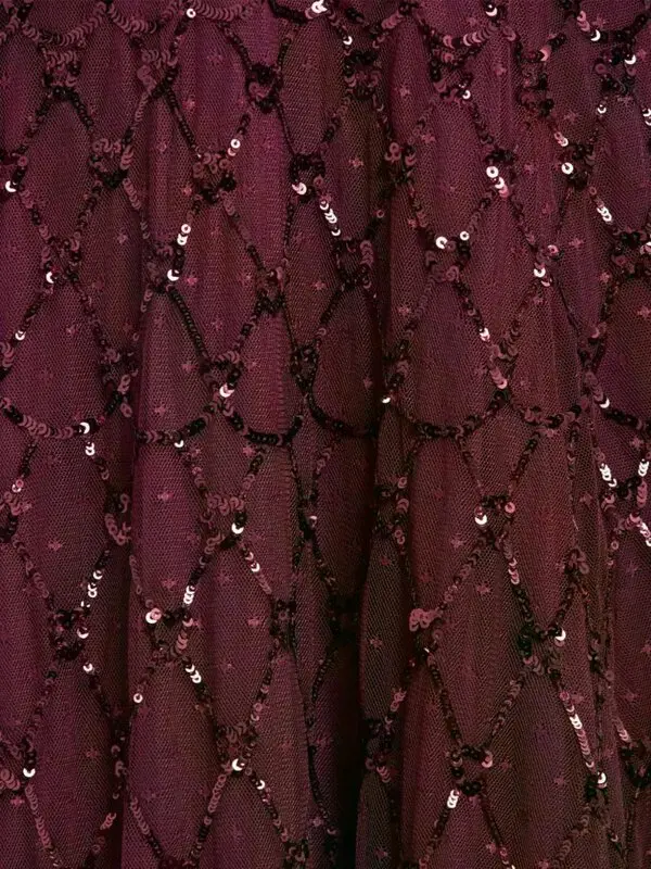 NEEDLE & THREAD Claret Heart Pattern Sequined Midi Dress With Cape Detail