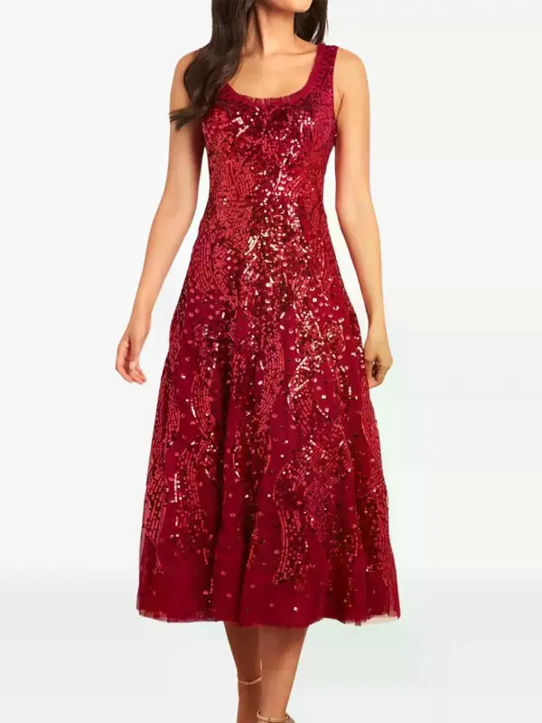 NEEDLE & THREAD Embellished Midi Dress - Red