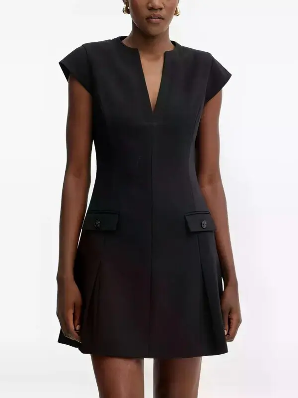 Guess V-neck Mini Dress With Cap Sleeves And Button Detail - Black