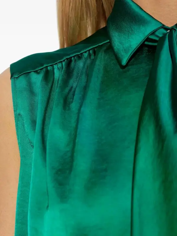 Versace Sleeveless Satin Blouse With Lavallière Collar - Green