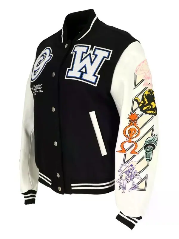 Off-White Long-sleeve Bomber Jacket With Embroidered Details