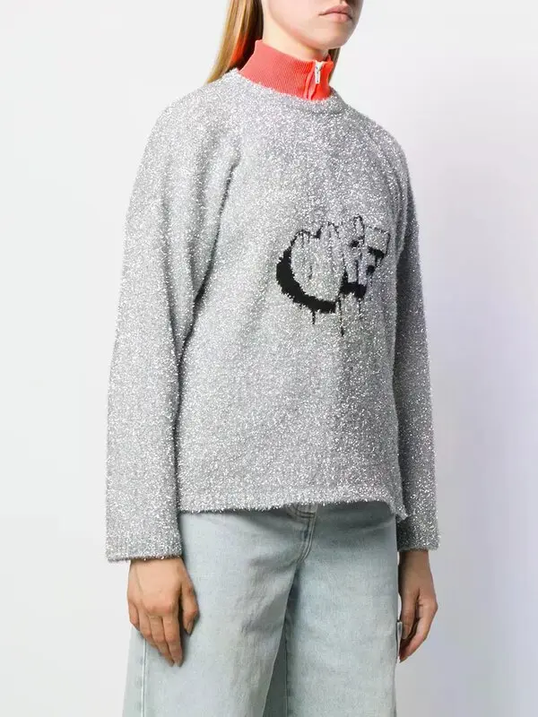 Off-White Crew Neck Jumper With Metallic Threading