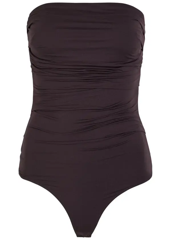 AGOLDE Gwyneth Strapless Ruched Bodysuit - Brown
