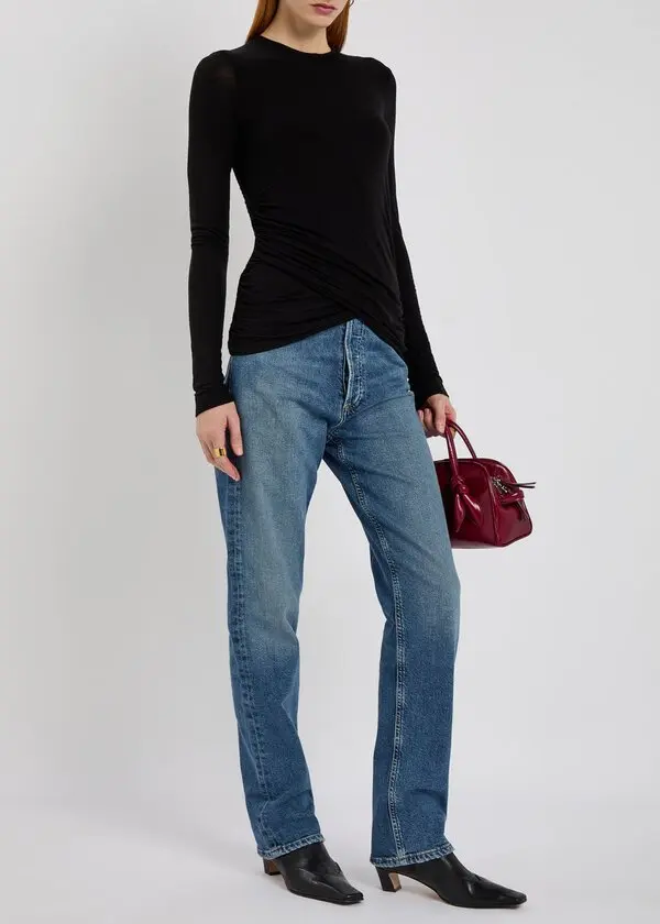 AGOLDE Eve Draped Jersey Top - Black