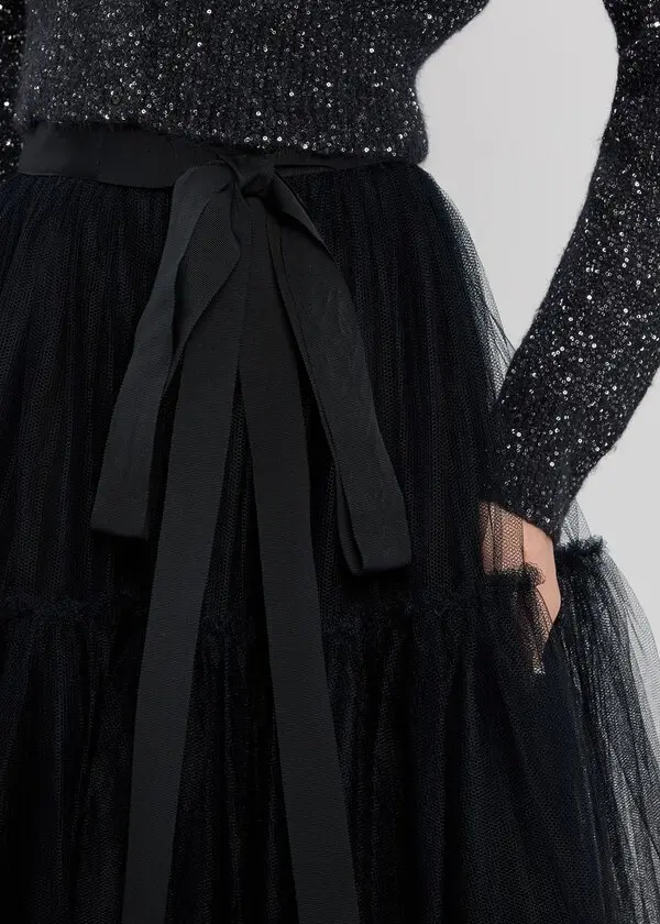 Erdem Bow-embellished Tulle Midi Skirt