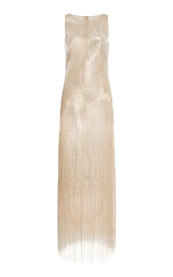 Oscar De La Renta Metallic Fringe Gown - Silver
