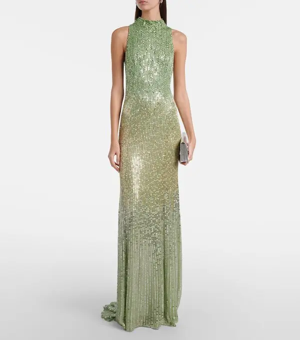 Jenny Packham Embellished Halterneck Gown - Green