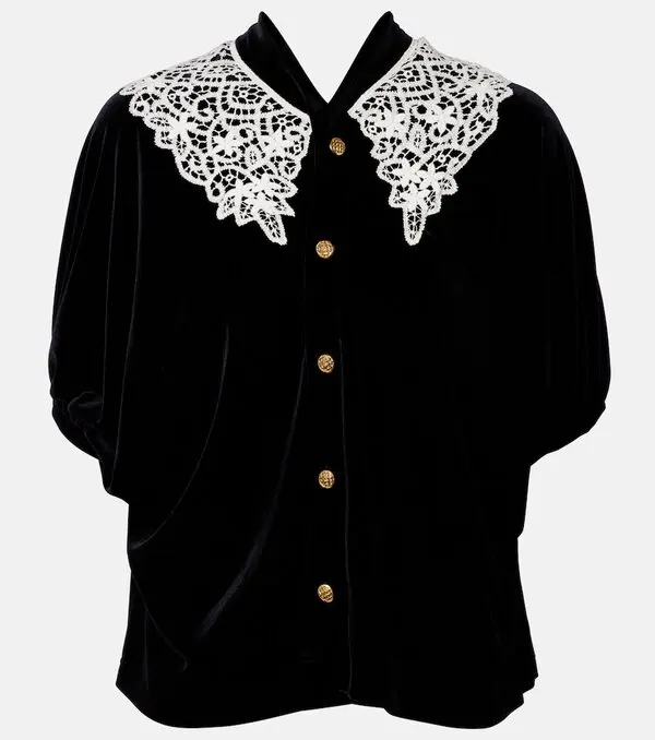Junya Watanabe Lace Collar Jersey Top - Black