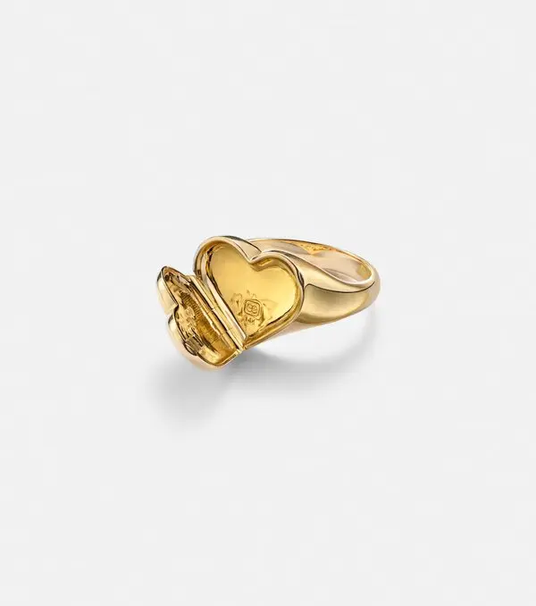 SYDNEY EVAN Heart Locket Ring With Diamonds In 14kt Yellow