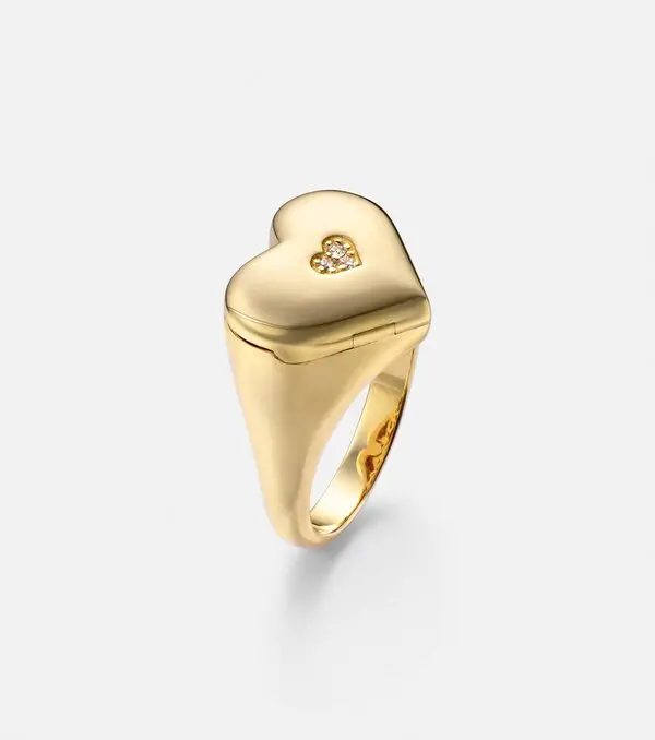 SYDNEY EVAN Heart Locket Ring With Diamonds In 14kt Yellow