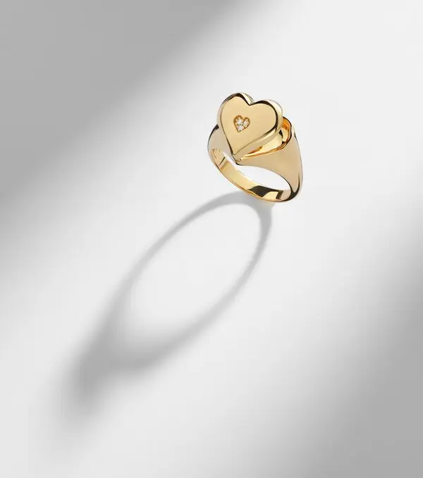 SYDNEY EVAN Heart Locket Ring With Diamonds In 14kt Yellow