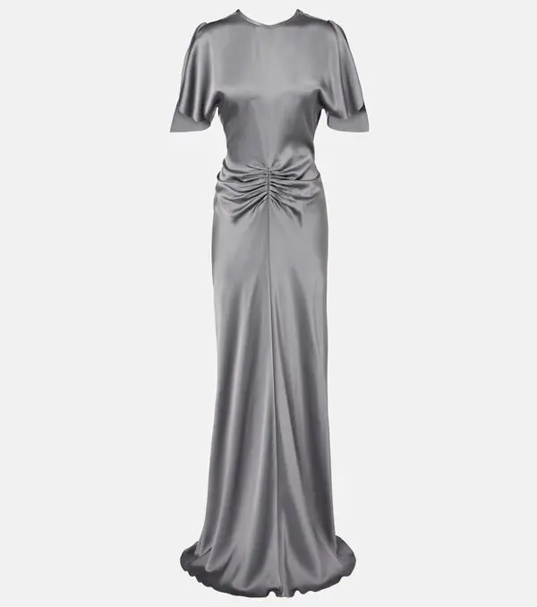Victoria Beckham Isabella Gathered Satin Gown - Grey