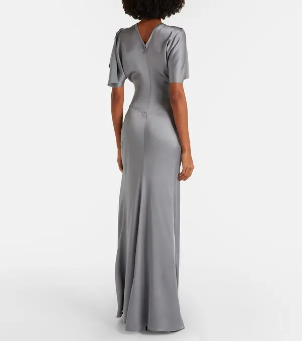 Victoria Beckham Isabella Gathered Satin Gown - Grey