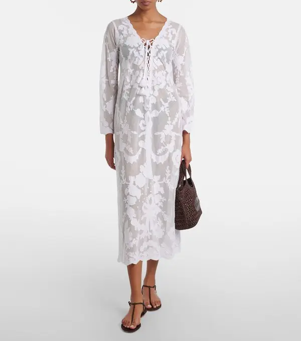 JULIET DUNN Embroidered Sheer Cotton Kaftan